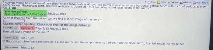 Solved A convex mirror has a radius of curvature whose | Chegg.com