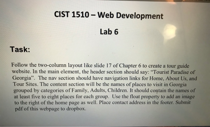 CIST 1510 - Web Development Lab 6 Task: Follow the | Chegg.com
