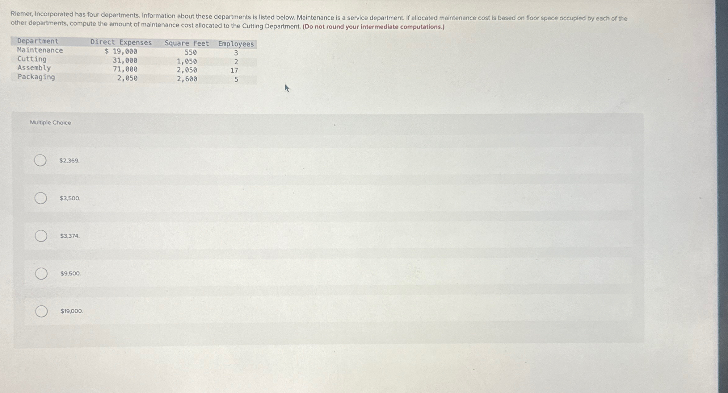 Solved other departments, compute the amount of maintenance | Chegg.com