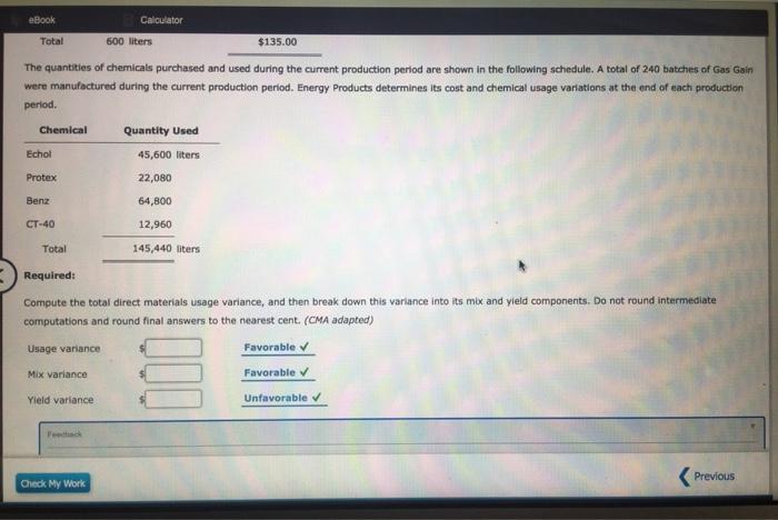 Solved eBook Calculator Direct Materials Usage Variances: | Chegg.com