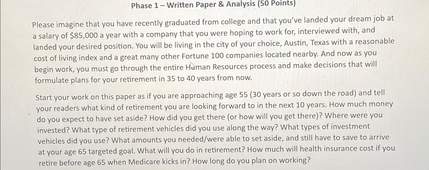 Solved Phase 1 - ﻿Written Paper & Analysis (50 | Chegg.com