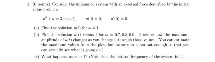 Solved ( 6 points) Consider the undamped system with an | Chegg.com