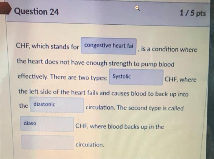 Solved Question 24 1/5 pts CHF, which stands for congestive | Chegg.com