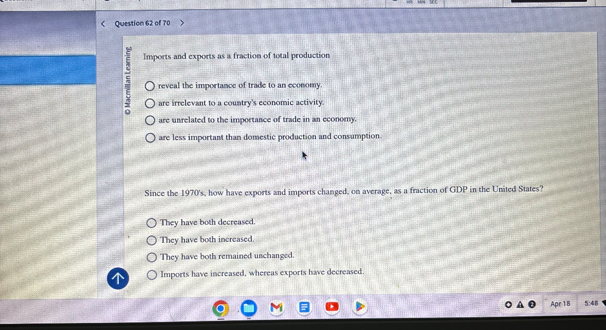 Solved Question 62 ﻿of 70Imports and exports as a fraction | Chegg.com