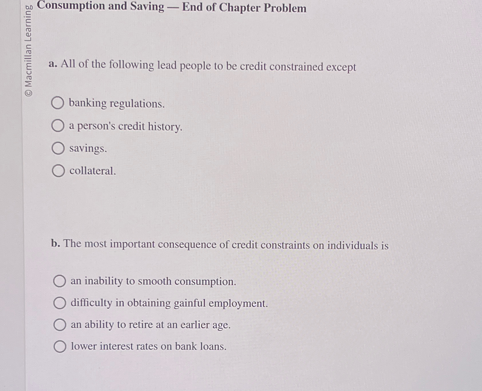 Solved ∞sube ﻿Consumption and Saving - ﻿End of Chapter | Chegg.com