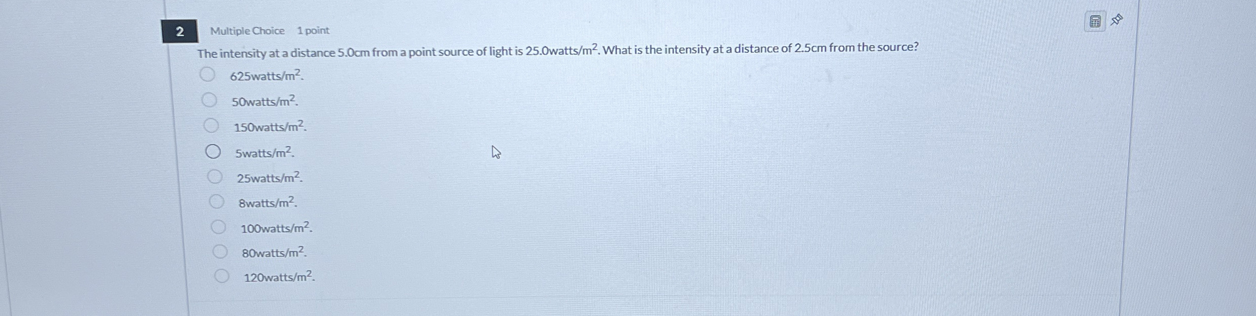 Solved 2Multiple Choice1 ﻿pointThe intensity at a distance | Chegg.com