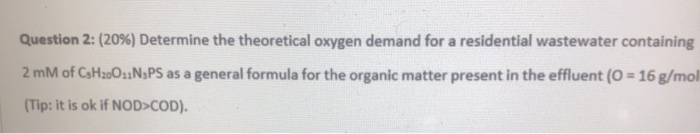 Solved Question 2: (20%) Determine the theoretical oxygen | Chegg.com