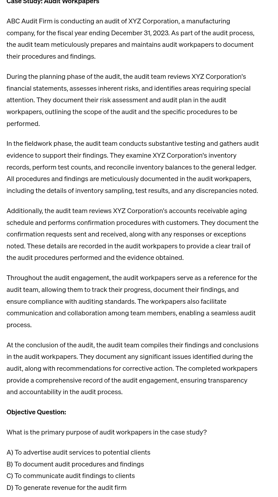 Solved ABC Audit Firm is conducting an audit of XYZ | Chegg.com