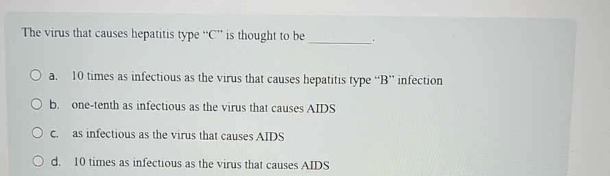 Solved The virus that causes hepatitis type "C" ﻿is thought | Chegg.com