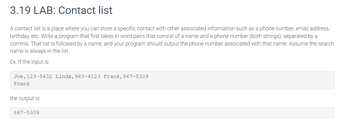 Solved 3.19 ﻿LAB: Contact listA contact list is a place | Chegg.com