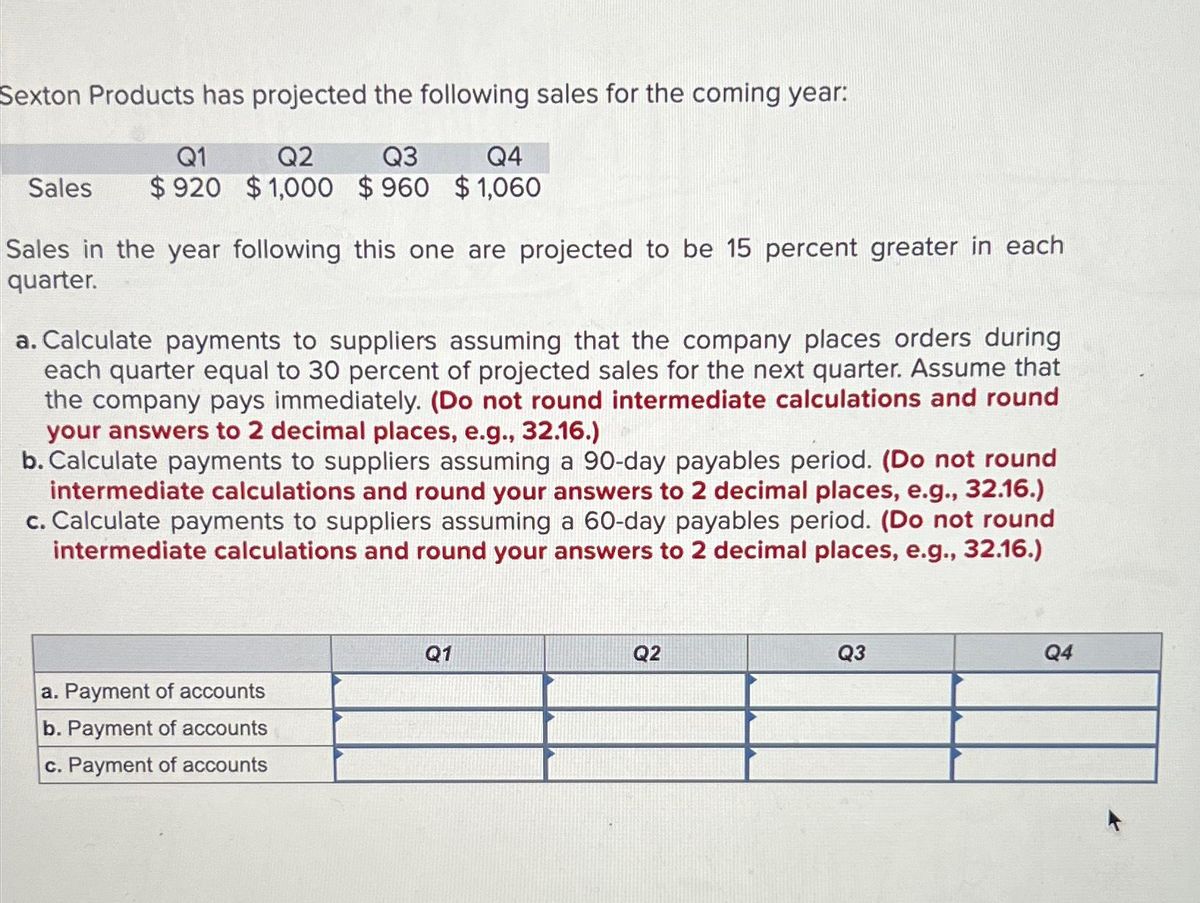 Solved Sexton Products has projected the following sales for | Chegg.com