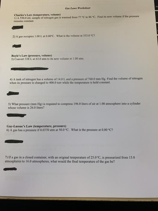 Solved Gas Laws Worksheet Charles's Law (temperature, | Chegg.com