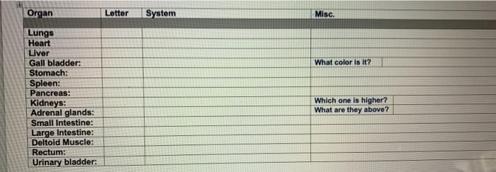 Solved 1. Using Diagrams below. Identify each organ (using | Chegg.com