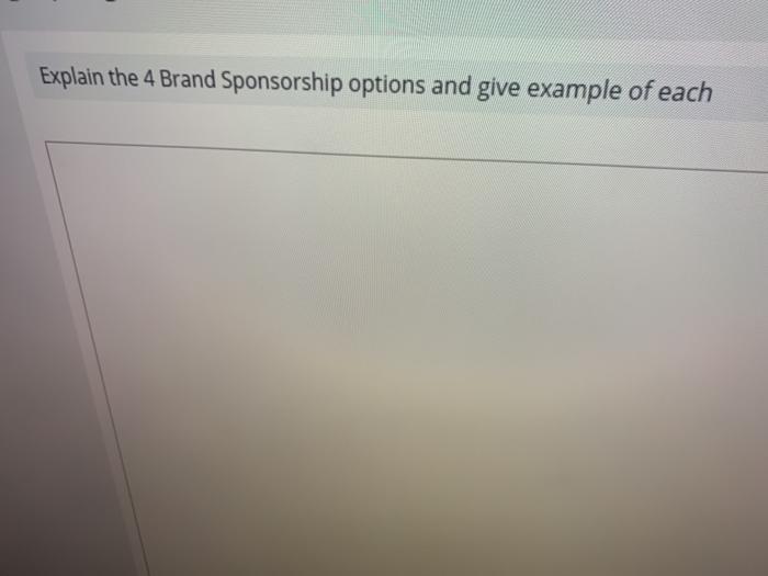 Solved Explain The 4 Brand Sponsorship Options And Give Chegg