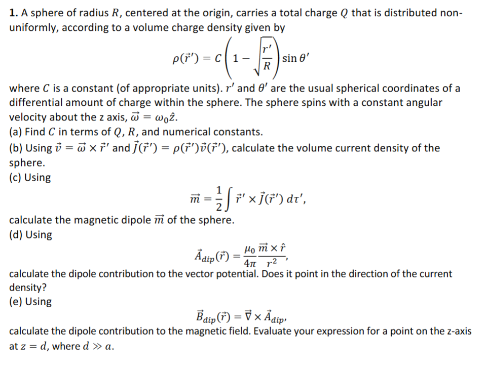 A sphere of ﻿radius R, ﻿centered at ﻿the origin, | Chegg.com