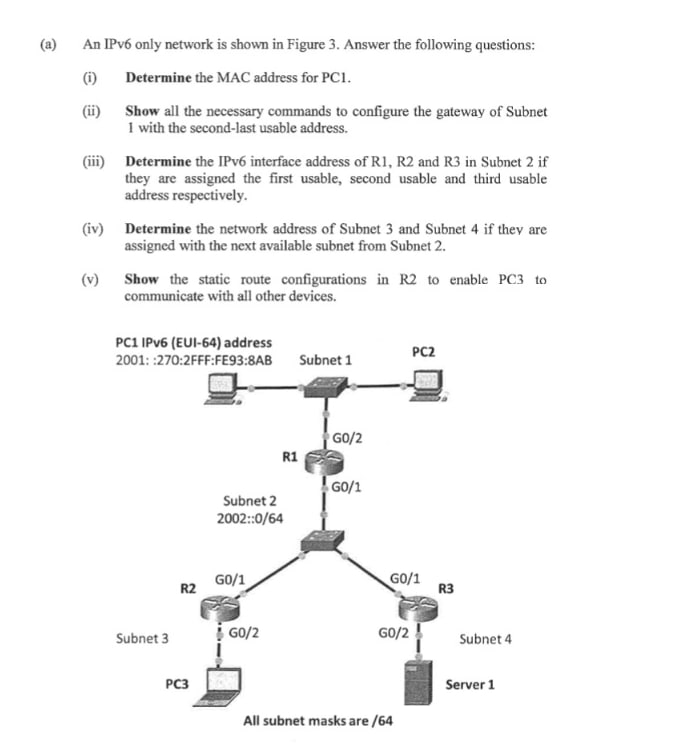 Solved (a) ﻿An IPv6 ﻿only network is shown in Figure 3. | Chegg.com