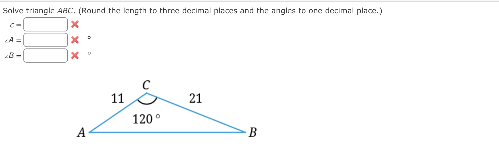 Solved Solve triangle ABC. (Round the length to three | Chegg.com