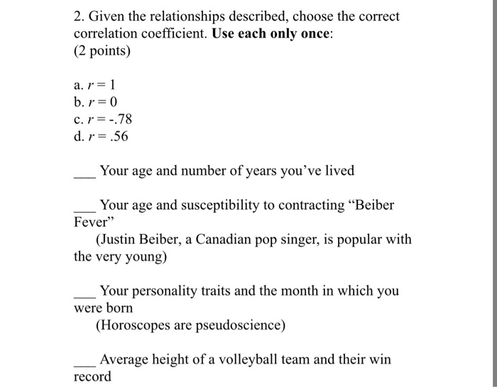 Solved 2. Given the relationships described, choose the | Chegg.com