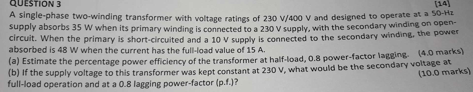 Solved QUESTION 3[14]A single-phase two-winding transformer | Chegg.com