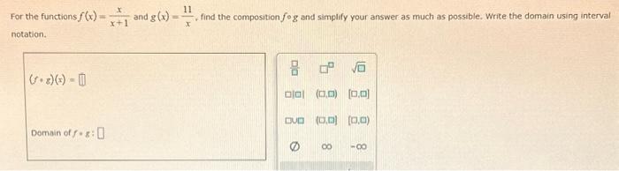 Solved For the functions f(x) = notation. (fog)(x) = [] | Chegg.com