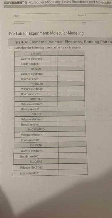 Solved Pre-Lab for Experiment: Molecular Modeling Part A: | Chegg.com