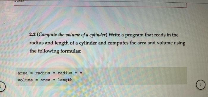 Solved 2.2 (Compute the volume of a cylinder) Write a | Chegg.com