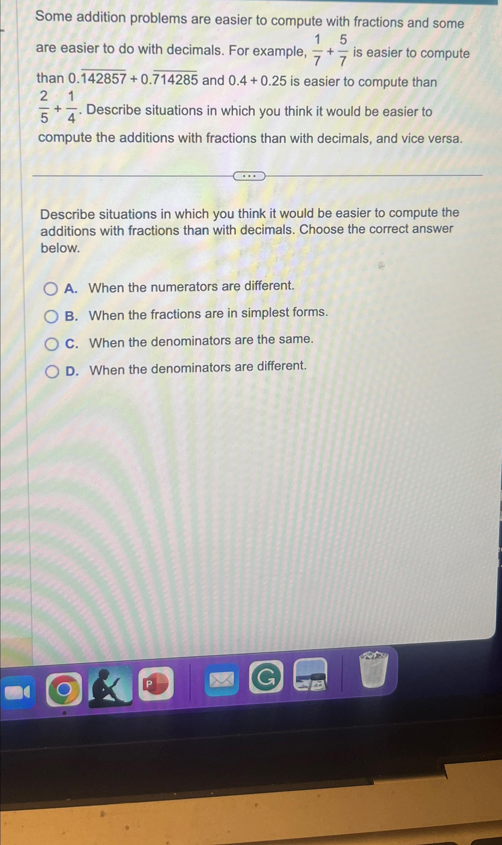 Solved Some addition problems are easier to compute with | Chegg.com