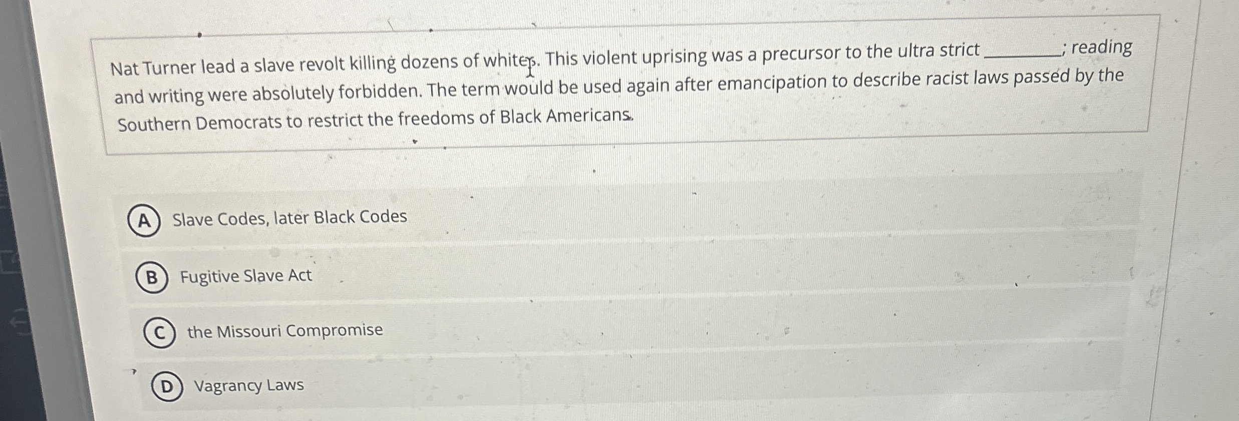 Solved Nat Turner lead a slave revolt killing dozens of | Chegg.com