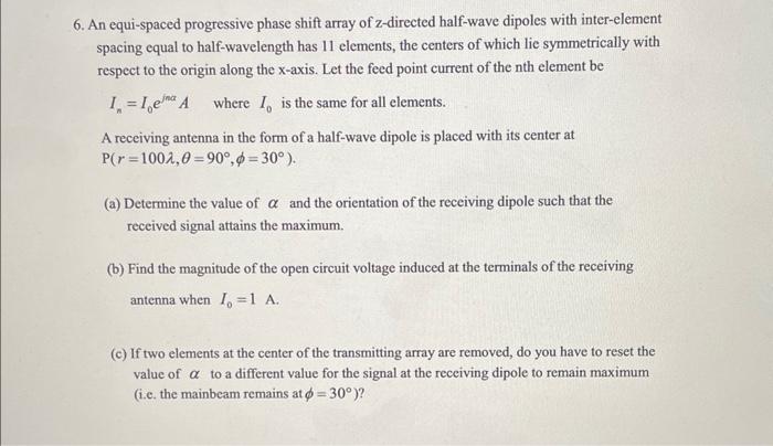 Solved An equi-spaced progressive phase shift array of | Chegg.com