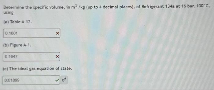 Solved Determine the specific volume, in m3/kg (up to 4 | Chegg.com