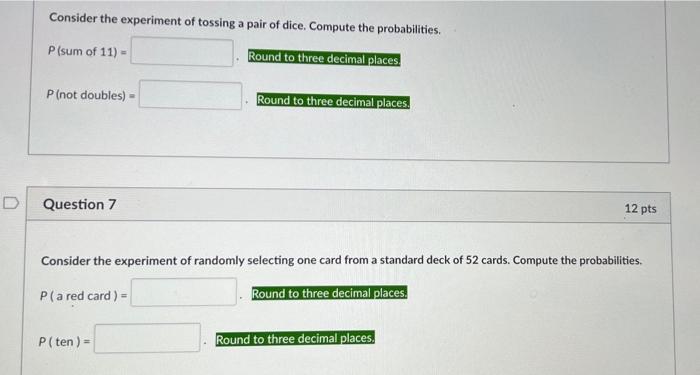Solved Consider the experiment of tossing a pair of dice. | Chegg.com