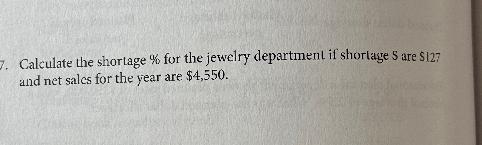 Solved Calculate the shortage % ﻿for the jewelry department | Chegg.com