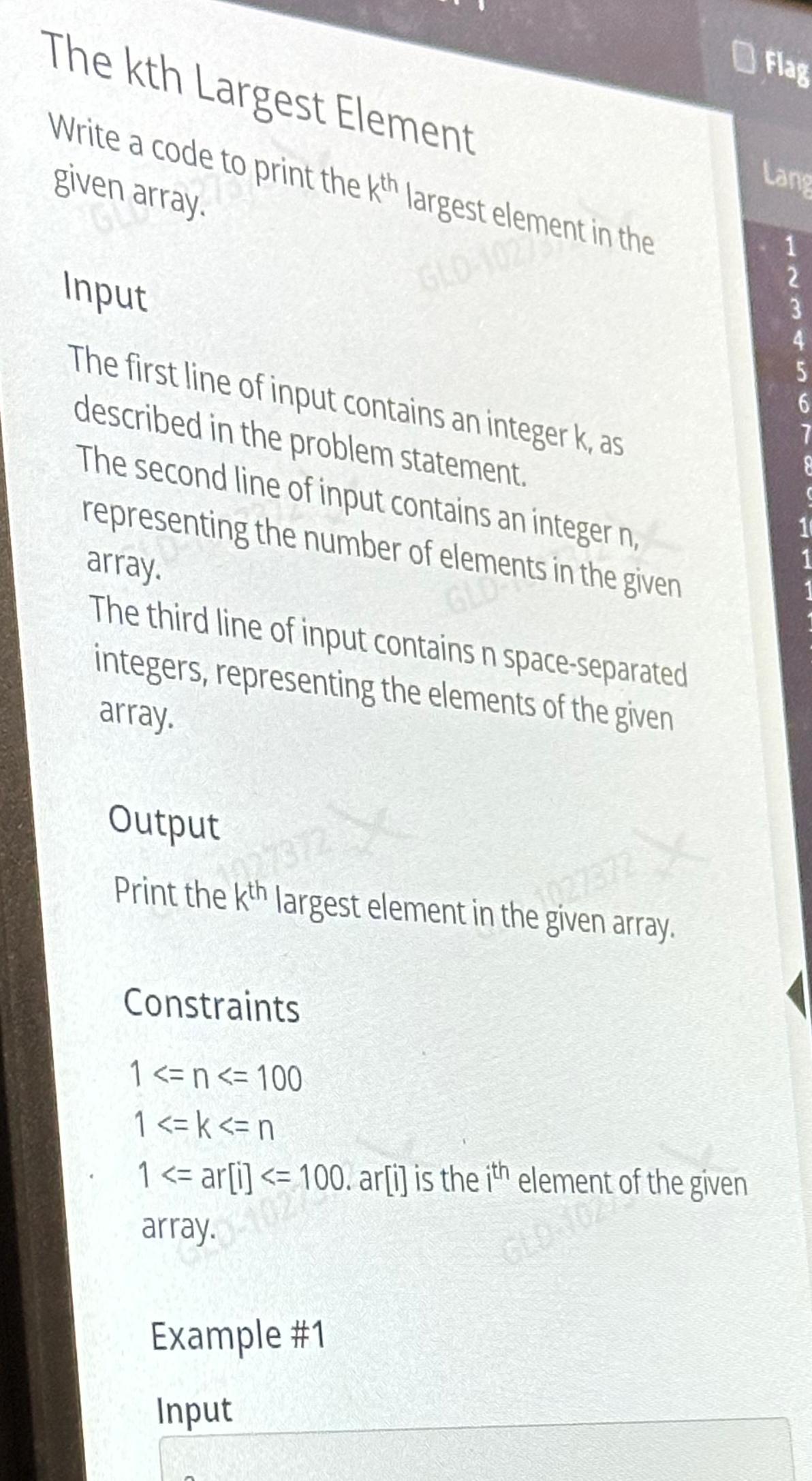 Solved The kth Largest ElementWrite a code to print the kth | Chegg.com