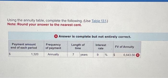 Solved Using the annuity table, complete the following. (Use | Chegg.com