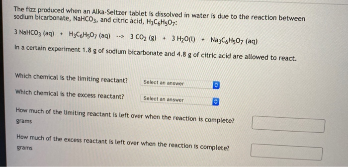 Solved The fizz produced when an Alka-Seltzer tablet is | Chegg.com