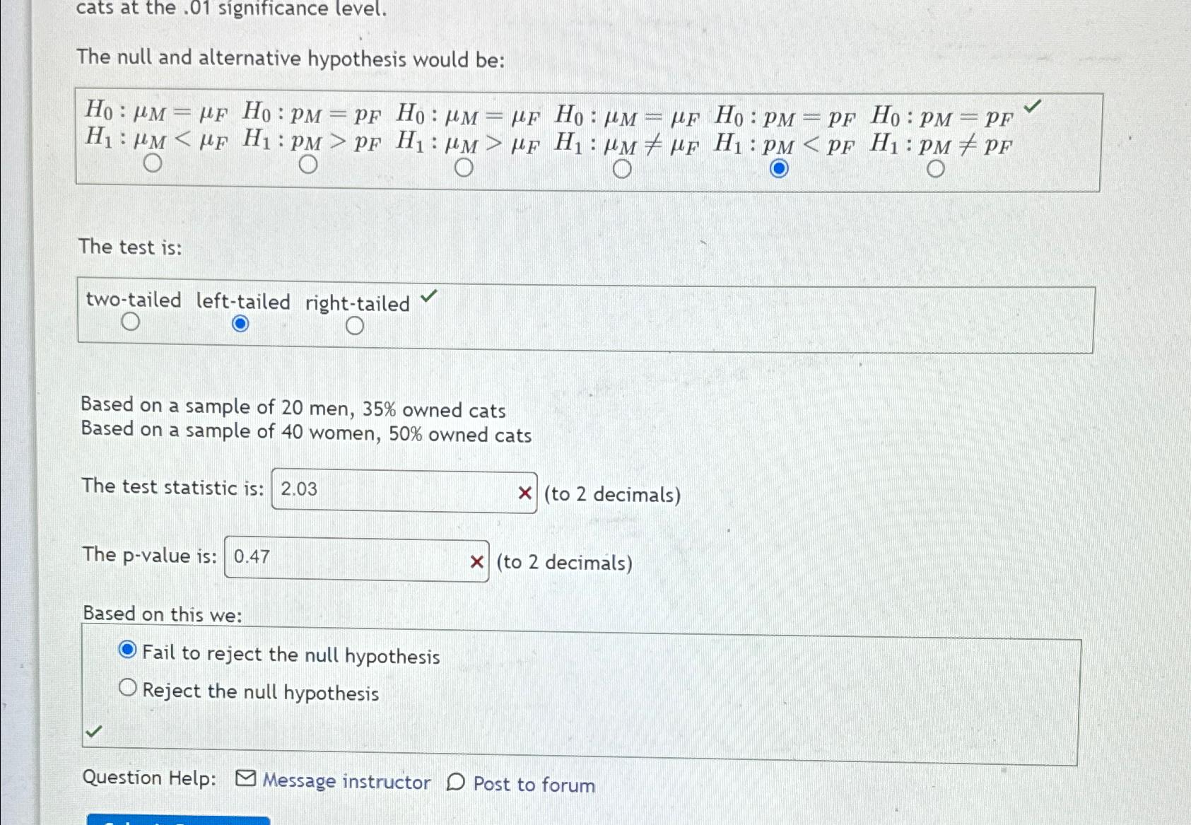 Solved cats at the .01 ﻿significance level.The null and | Chegg.com