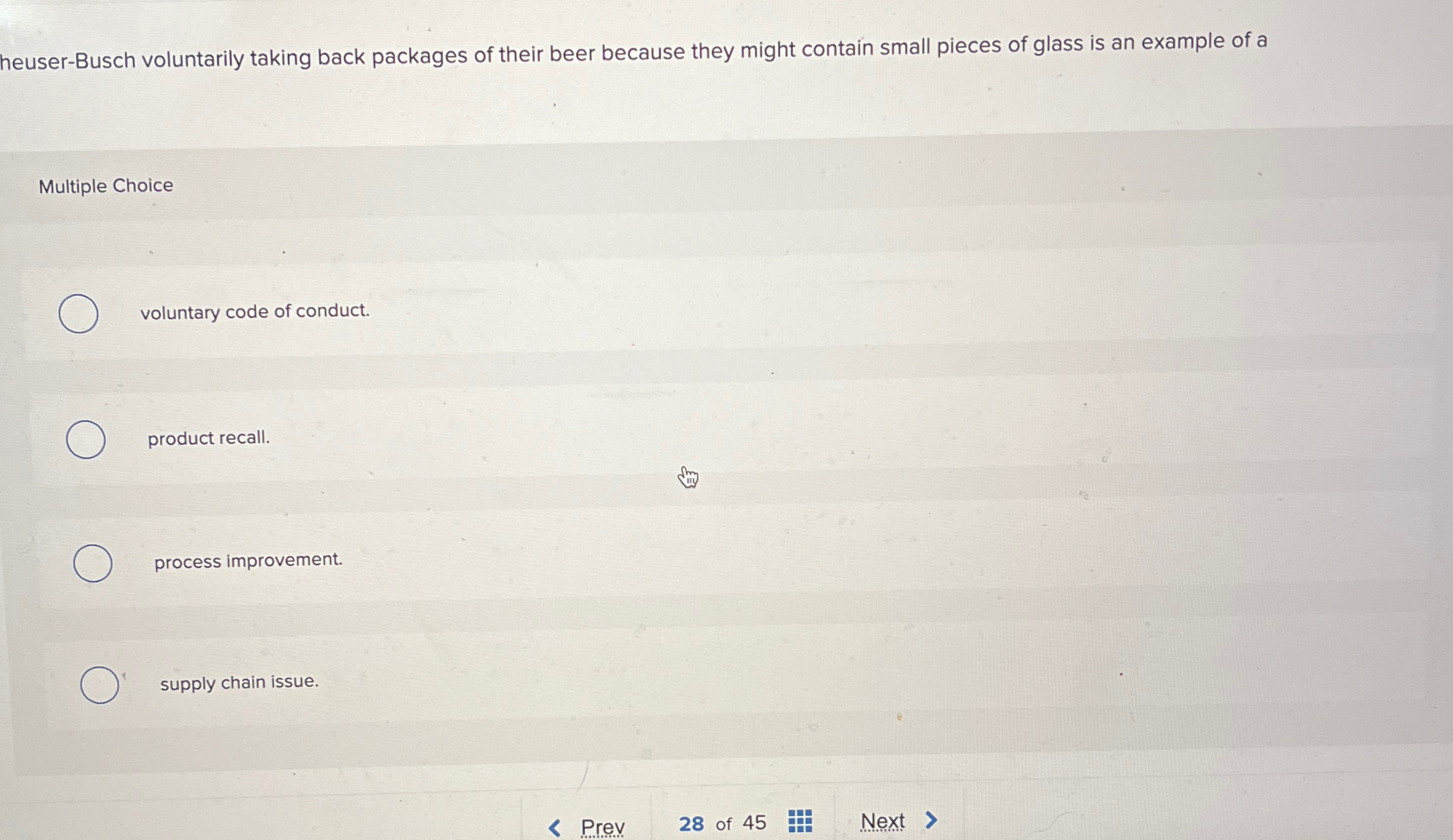 Solved heuser-Busch voluntarily taking back packages of | Chegg.com