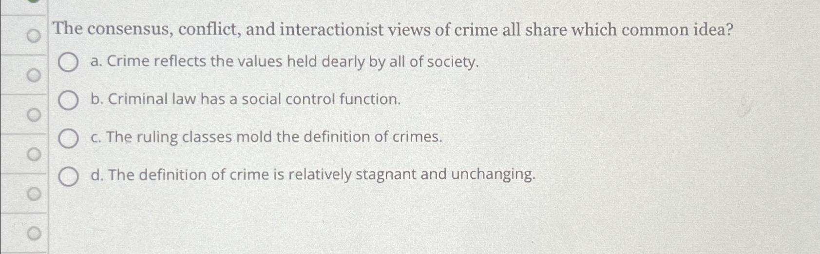 Solved The consensus, conflict, and interactionist views of | Chegg.com