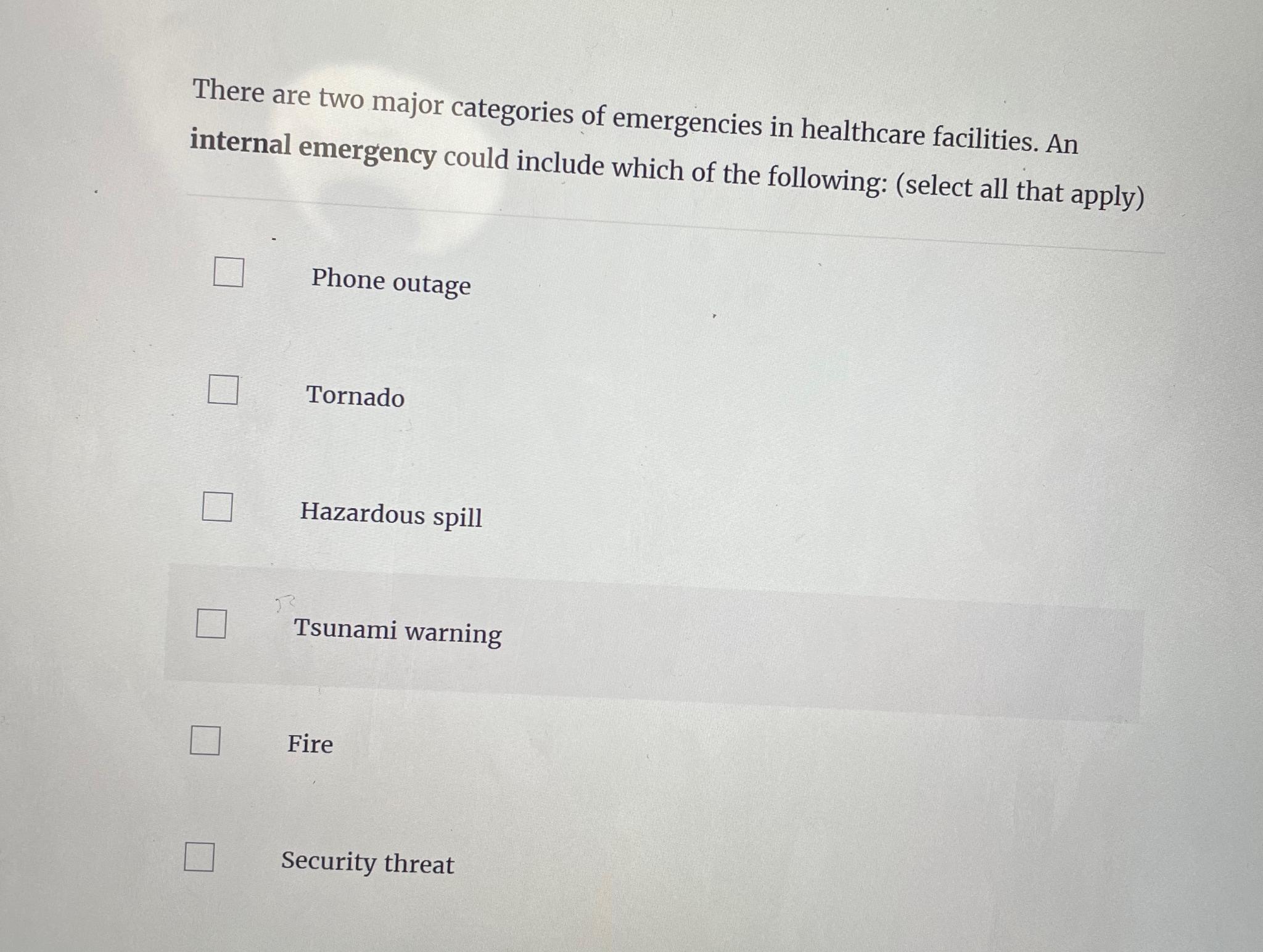 Solved There are two major categories of emergencies in | Chegg.com
