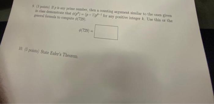 Solved 9. (3 points) If p is ary prime number, then a | Chegg.com