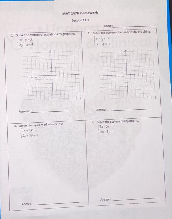 Solved Mat 1470 Homework Section 11 1 Name 2 Solve The