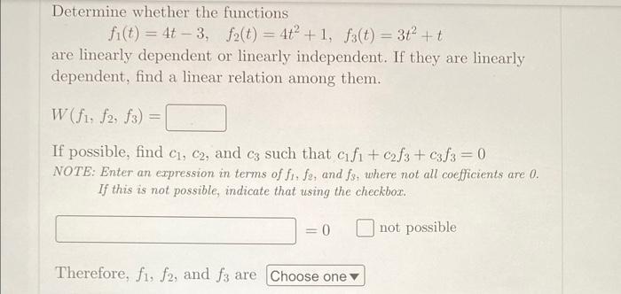Solved Determine whether the functions | Chegg.com