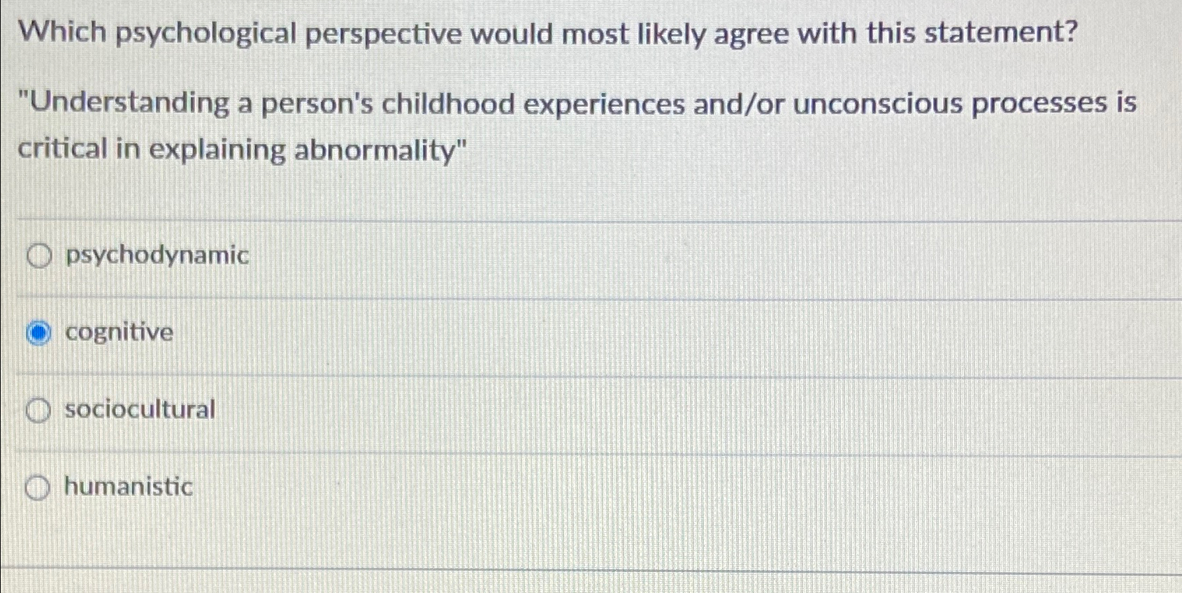 Solved Which psychological perspective would most likely | Chegg.com