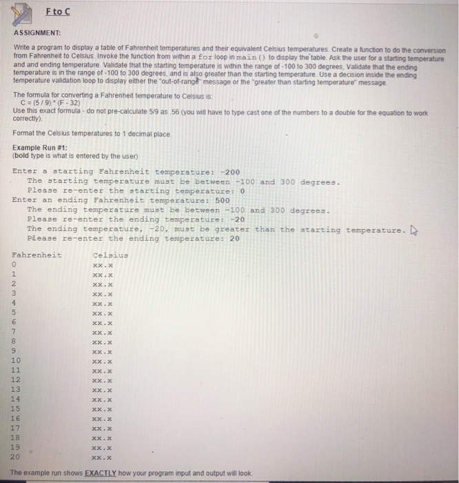 Solved Fto C ASSIGNMENT: Write a program to display a table | Chegg.com
