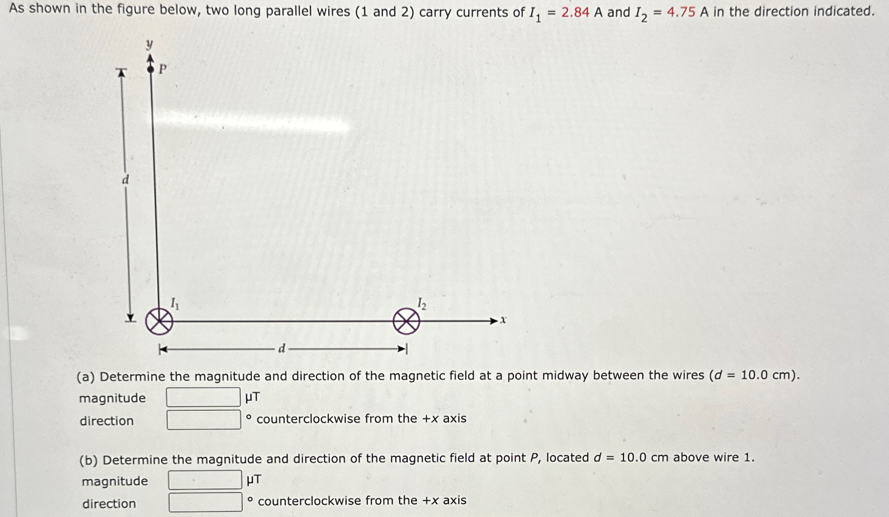 Solved As shown in the figure below, two long parallel wires | Chegg.com