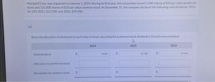 Solved Marigold Corp. was organized on January 1,2024, | Chegg.com
