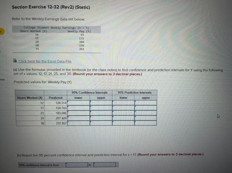 Solved 95% ﻿prediction interval is from(c) ﻿Calculate the 95 | Chegg.com