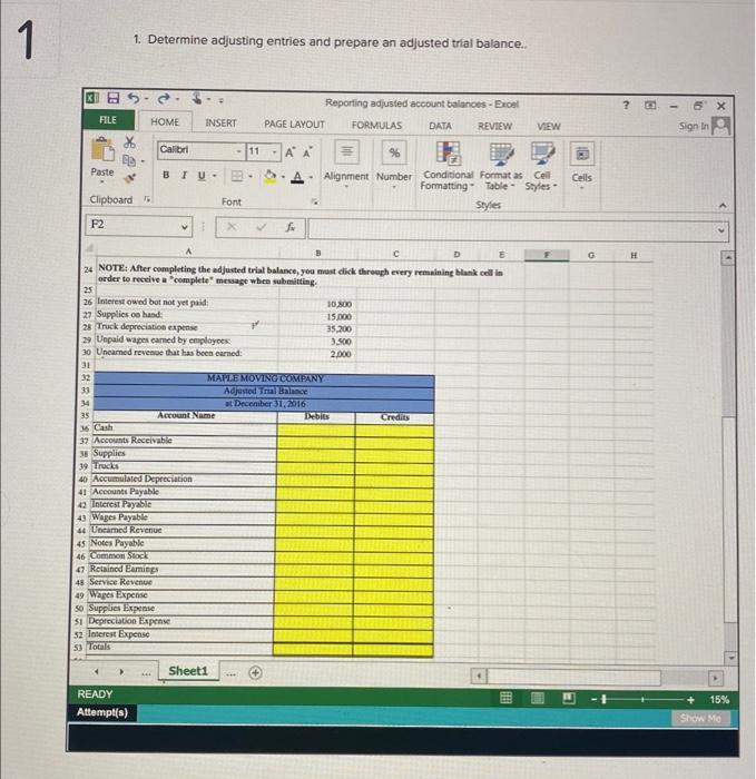 Solved 1. Determine adjusting entries and prepare an | Chegg.com
