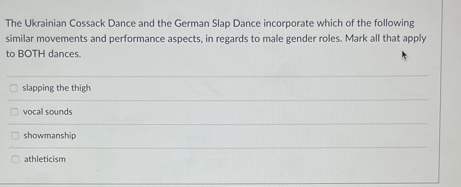Solved The Ukrainian Cossack Dance and the German Slap Dance | Chegg.com