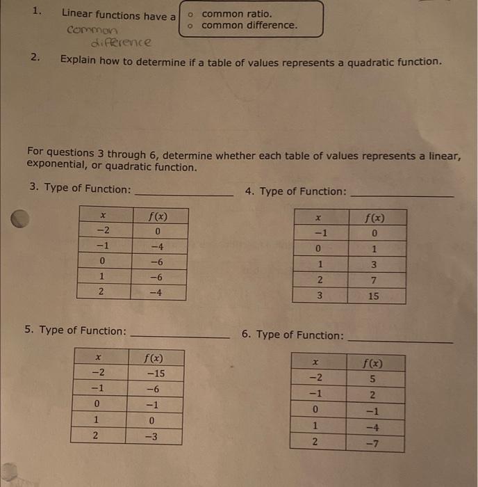 Solved 2 Explain How To Determine If A Table Of Values